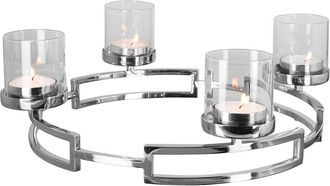 Fink [DL] EZ-Hommage, Leuchter, 4-flammig, Kranz, Edelstahl, poliert, glatt, silberfarben, L. 30 cm, B. 30 cm, H. 8 cm, D. 37 cm