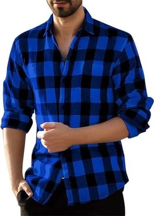 Generic Chemises &agrave; carreaux pour homme - Chemise &agrave; manches longues - Col &agrave; revers - Chemise d&eacute;contract&eacute;e - Coupe droite - Chemisier boutonn&eacute; - R&eacute;tro - Chemise