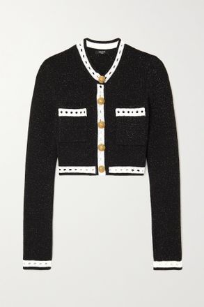 Balmain Verk&uuml;rzter Cardigan Aus Metallic-strick - Schwarz