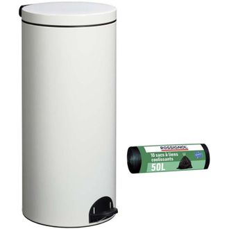 Rossignol Poubelle de cuisine &agrave; p&eacute;dale 30L et 10 sacs poubelle 50L - elora