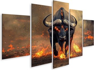Islandburner Bild auf Leinwand Feuriger Stier in Flammen und Rauch auf der Erde Bilder Wandbilder Poster