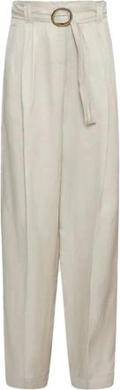 Marella Femme, Pantalons, Beige, Taille: 38 FR Pantalon Large Ceintur&eacute; en Lin