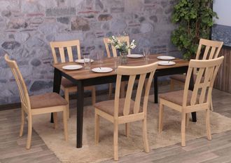 Mendler 6er-Set Esszimmerstuhl HWC-G46, Küchenstuhl Stuhl, Stoff/Textil Massiv-Holz - naturfarbenes Gestell, braun