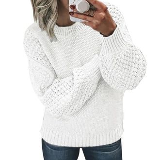 Generic Pull pour femme en tricot &eacute;pais &agrave; col rond et manches longues, coupe ample, doux, confortable, d&eacute;contract&eacute;, chaud pour lautomne et lhiver, usage quoti