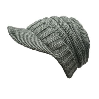 Generic Beanie Bonnet tricot&eacute; avec visi&egrave;re pour homme et femme Unisexe Bonnet en acrylique Style avec design c&ocirc;tel&eacute; pour lautomne et lhiver, 01 gris, taille u