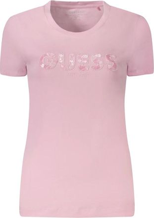 Guess Femme, Tops, Rose, Taille: 38 FR Crewneck Sequin Tee