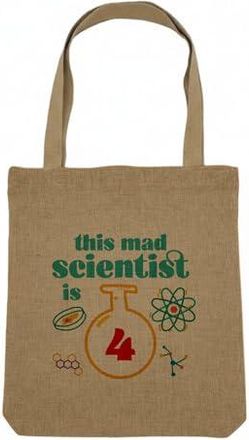 Fabulous Sac Shopping Tote Bag Aspect Lin - This Mad Scientist is 4 Anniversaire Celebration Cadeau Anglais Science Theme - Sac de Courses Toile Epaisse 360g B