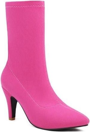 Generic Bottines tendance tricot&eacute;es &agrave; bout pointu et talon aiguille pour femme - Chaussures d&eacute;contract&eacute;es pour lhiver, rose rouge, 40.5 EU