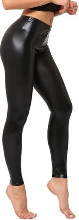 Onsoyours Femme Leggings Métallique Taille Haute Effet Mouillé Brillant Party Disco Carnaval Sexy Pantalons Shiny Leggings A Noir XL