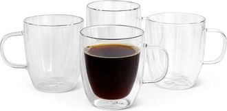 Amazon Basics Doppelwandige Glas-Kaffeebecher, 4-Teiliges Set, 354,9ml, Sp&uuml;lmaschinenfest