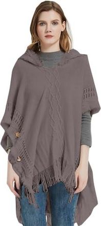 Generic Poncho Femme Hiver Chaud Chale Femme Hiver Chaud Cape Femme Effet enveloppant Poncho Capuche Manches Chauve-Souris Ray&eacute; Frang&eacute; Automne-Hiver