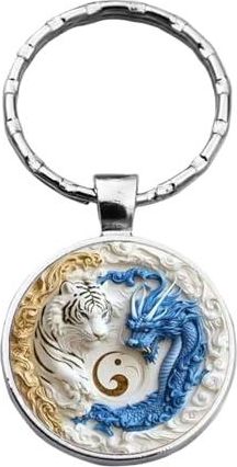 Generic Charmes De Sac,Anneau Porte-Cl&eacute;s Avec Clip Motif Dragon Tigre | Accessoires De Porte-cl&eacute;s Bagagerie,Pour Femme Portefeuille Cadeau De No&euml;l Nouvel An C