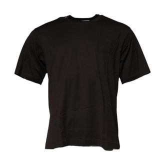 Dolce & Gabbana Dunkelbraunes Logo-Print Crew Neck T-Shirt - - Tops - Herren - Braun - M