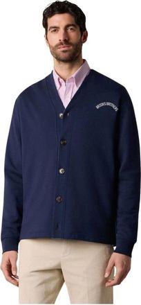 Brooks Brothers Homme, Pulls, Bleu, Taille: M Cardigan en coton &agrave; col en V avec logo imprim&eacute;