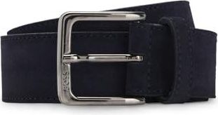 BOSS Hommes Ronnie-Sd-St Sz35 Ceinture en cuir su&eacute;d&eacute; avec boucle argent&eacute;e &agrave; logo grav&eacute;