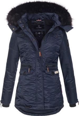 Navahoo Damen Winter Jacke Parka Teddyfell Winterjacke Kunstfell Mantel B615 [B615-Schatz-Navy-Gr.S]