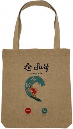 Fabulous Sac Shopping Tote Bag Aspect Lin - Le Surf MAppelle Sport Aquatique Planche - Sac de Courses Toile Epaisse 360g Beige Naturel Cabas Port&eacute; Epaule Solid