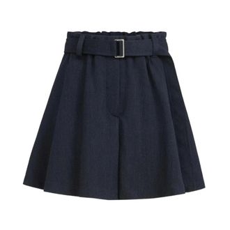 Brunello Cucinelli Jupe-culotte en cr&ecirc;pe de laine vierge &agrave; chevrons - Femme - Jupes - Bleu - Taille: 42 FR