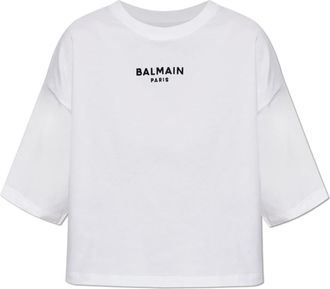 Balmain Femme, Tops, Blanc, Taille: 40 FR T-shirt court avec logo brod&eacute;