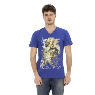 Trussardi Homme, Tops, Bleu, Taille: XL T-shirt &eacute;l&eacute;gant avec col en V et impression frontale