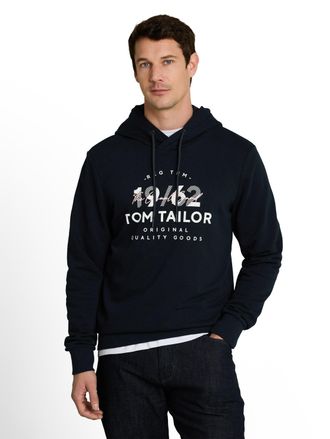 Tom Tailor Kapuzensweatshirt TOM TAILOR, Herren, Gr. XXL, schwarz (sky captain blau), Sweatware, Obermaterial: 60% Baumwolle, 40% Polyester, bedruckt, regular fi