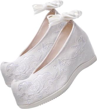 BESTONZON Chaussures Brod&eacute;es Hanfu en Coton Blanc Talon Plat Antid&eacute;rapant Taille 37 Chaussures de Mariage Plates pour Mari&eacute;e Respirantes et L&eacute;g&egrave;res pour Danse e