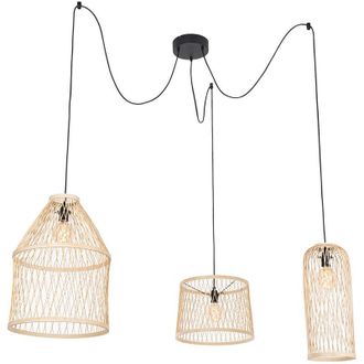 QAZQA L&auml;ndliche H&auml;ngelampe f&uuml;r den Au&szlig;enbereich, Rattan, 3-flammig - Calamus