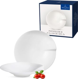 Villeroy & Boch Pasta Passion Pastateller-Set M, 2 TLG., 27,2 cm, Premium Porzellan, spülmaschinen-, mikrowellengeeignet, weiß