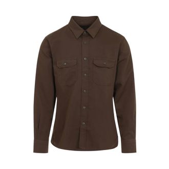 Tom Ford Homme, Chemises, Brun, Taille: 3XL Chemise Militaire en Drill de Coton et Lin