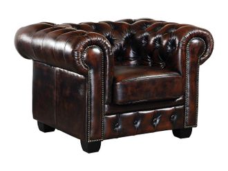 Vente-Unique Linea Sofa Chesterfield Ledersessel - B&uuml;ffelleder - Braun - Brenton