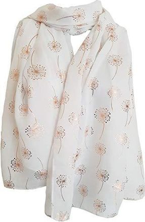 GlamLondon Foulard à paillettes pour femme Motif pissenlits - Blanc - Large