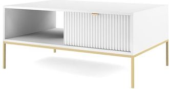 Selsey Vellore - Wohnzimmertisch Couchtisch mit Schublade, Weiß mit goldenem Metallgestell, 68 x 104 cm