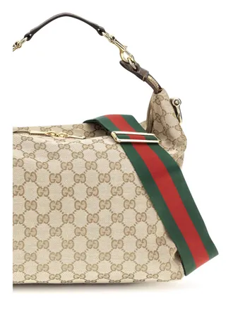 Gucci Mens Handbag Medium Brera Gg Canvas Vintage Sand-Dark Brown-Green Fabric Shoulder Bags Sand/dark Brown/green