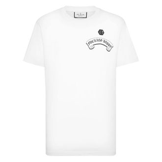 Philipp Plein Homme, Tops, Blanc, Taille: 3XL T-Shirt Col Rond Smile