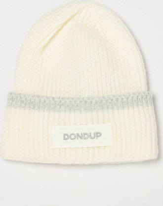 Dondup Gerippte Beanie aus Wollmischung mit Umschlag und gesticktem Logo