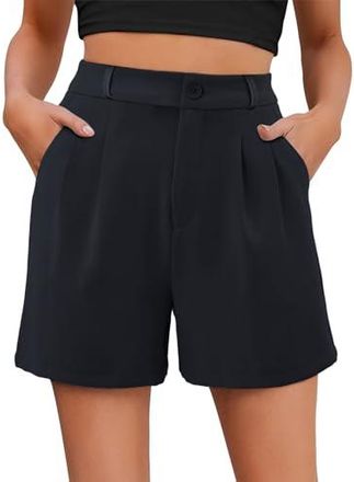 Generic Short d&eacute;t&eacute; pour femme - Short de travail habill&eacute; - Taille haute - Jambe large - Poches lat&eacute;rales - Solide - Noir, Noir, XXL