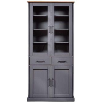 Altobuy Vitrine 4 portes 2 tiroirs en pin massif teint&eacute; gris - FABIO