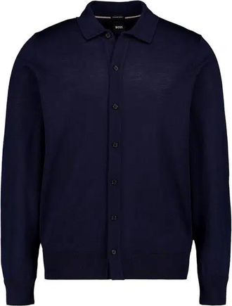 HUGO BOSS Herren Pullover blau Merinowolle unifarben