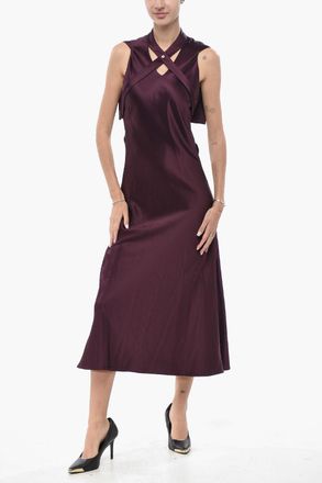 Off-white Satin Bare Back Dress BUCKLE with Criss-Cross Detail Off-White