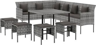 vidaXL 6-tlg. Garten-Essgruppe mit Kissen Grau Poly Rattan Vidaxl