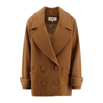 Chlo&eacute; Femme, Manteaux, Brun, Taille: 38 FR Manteau court en laine &agrave; chevrons double boutonnage