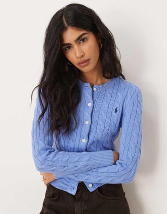 Polo Ralph Lauren Gilet en maille torsad&eacute;e de coton &agrave; logo embl&eacute;matique - Bleu clair