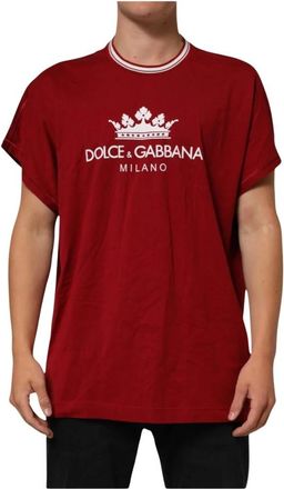 Dolce & Gabbana Homme, Tops, Rouge, Taille: 3XL LogoCrown Cotton Half Sleeve T-shirt