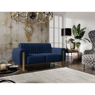 Fun Möbel Sofa Designersofa VALERIE 2-Sitzer in Stoff Elisa Velvet Dunkelblau