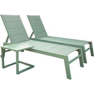 Happy Garden Set 2 bains de soleil et table dappoint BARBADOS en textil&egrave;ne vert sauge - aluminium vert sauge