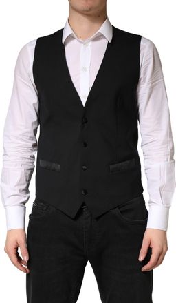 Dolce & Gabbana Black Wool Dress Men Formal Waistcoat Vest