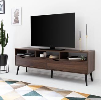 M&oslash;rteens home24 TV-Lowboard 160 cm Front & Korpus: Spanplatte, foliert F&uuml;&szlig;e: Massivholz Gummibaum, lackiert Braun/Walnuss Dekor 160 x 57 x 39cm