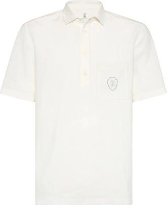 Brunello Cucinelli Homme, Tops, Blanc, Taille: 2XL Polo &agrave; poche poitrine