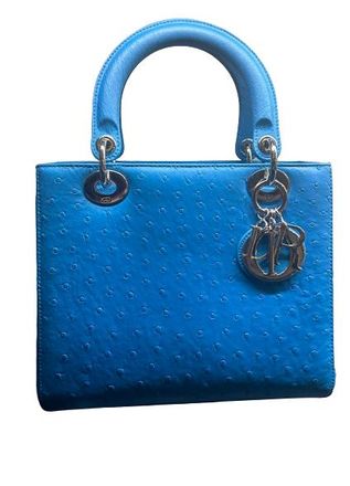 Dior Medium Blue Ostrich Lady Dior Bag