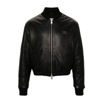 Ami Homme, Vestes, Noir, Taille: S Blouson aviateur matelass&eacute; en cuir